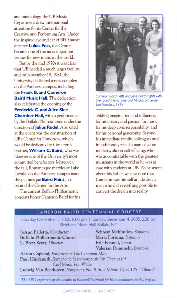 Cameron Baird Centennial Concerts | BPO Archives